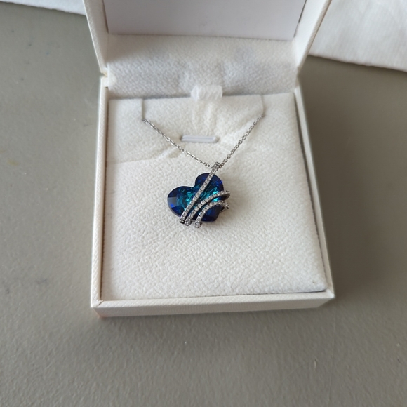 Jewelry | Vintage Sterling Silver Blue Crystal Heart Pendant Necklace ...